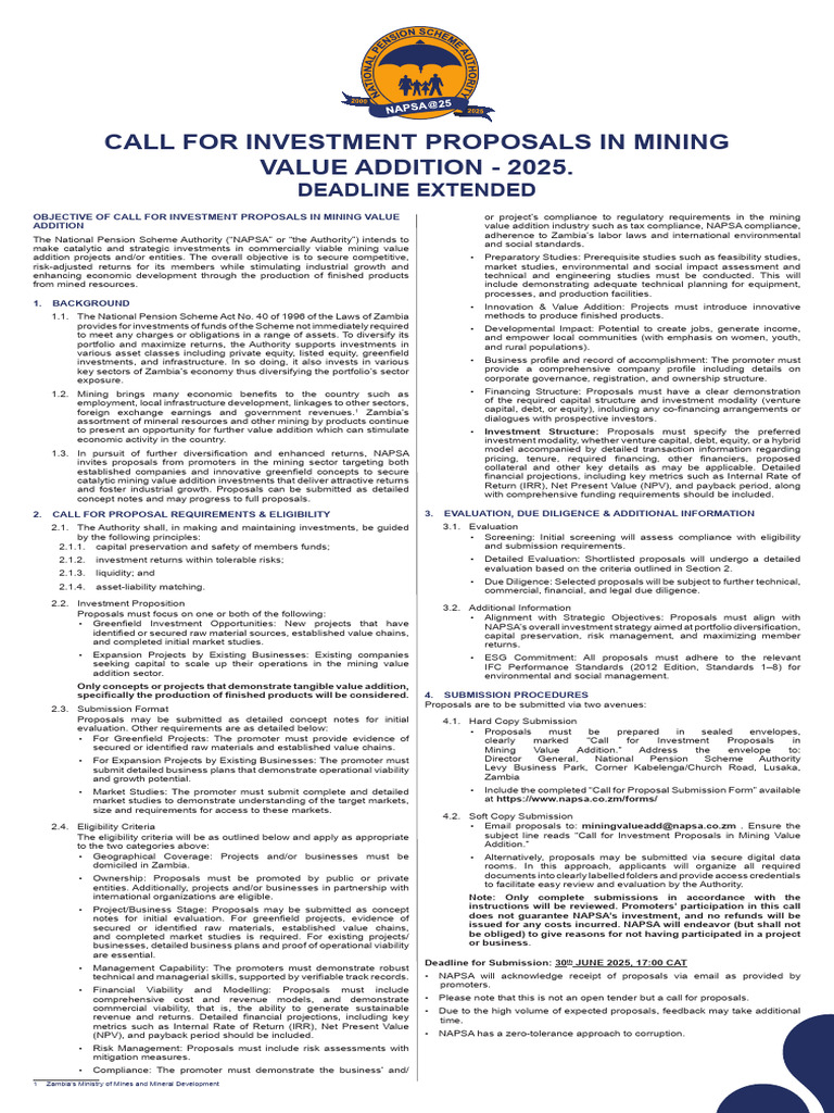 NAPSA - Call For Investment Proposals in Mining Value Addition - V03 ...