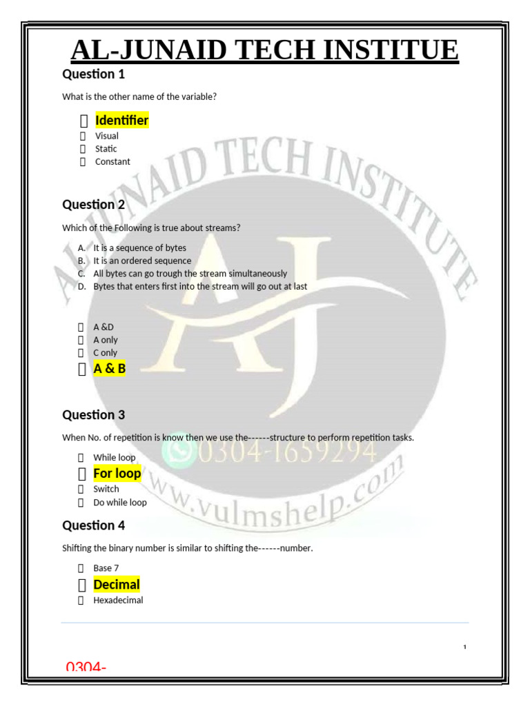Cs201 Midterm Solved Mcqs by Junaid - Removed | PDF | Pointer (Computer Programming) | Integer ...