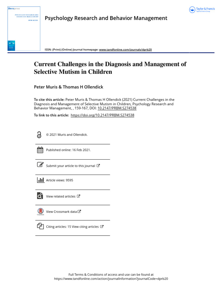 Current Challenges in The Diagnosis and Management of Selective Mutism ...