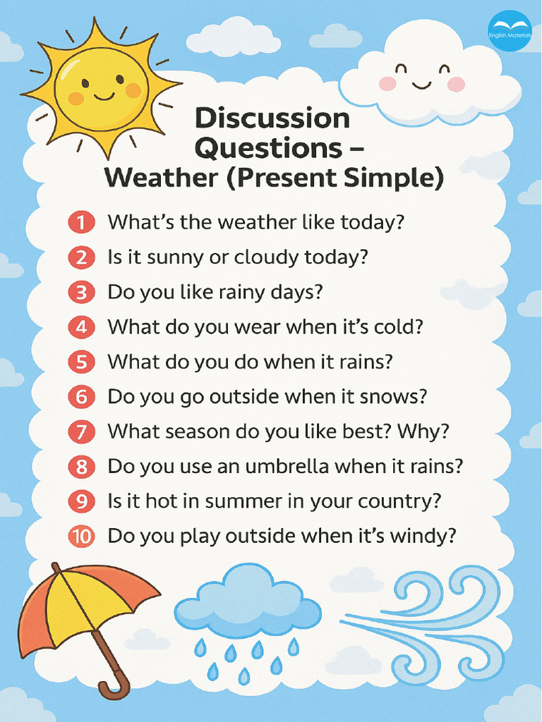 Discussion Questions Weather Present Simple - Englishmat | PDF