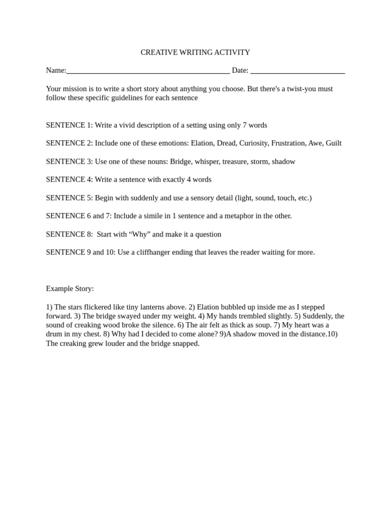Creative Writing Activity | PDF