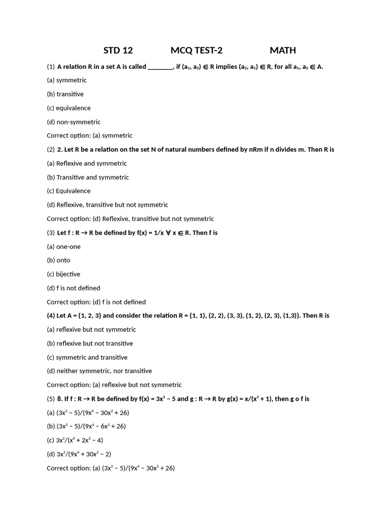 STD 12 MCQ Test 2 | PDF
