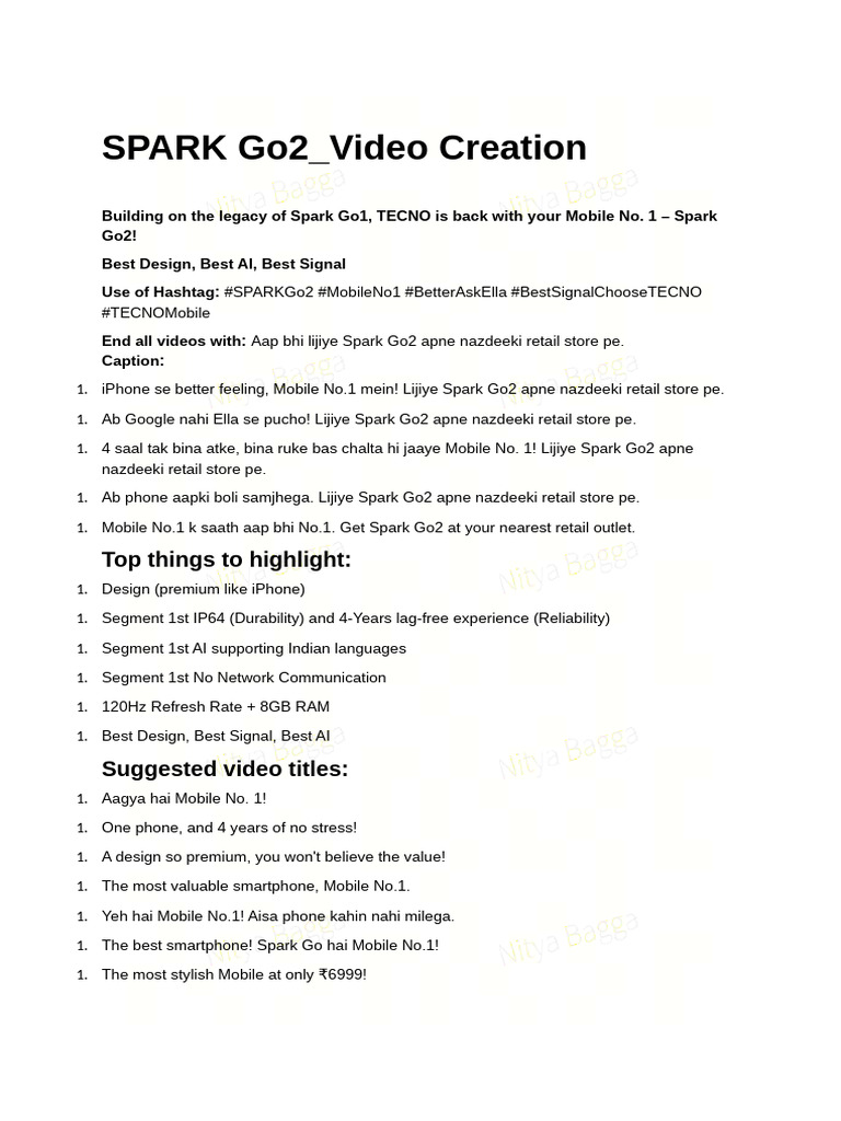 SPARK Go2 - Video Creation | PDF | Apple Inc. Hardware | Personal Digital Assistant