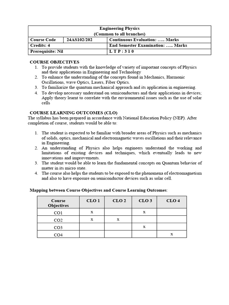 Eningeering Physics Syllabus (Theory and Lab) | PDF | Diffraction | Optics