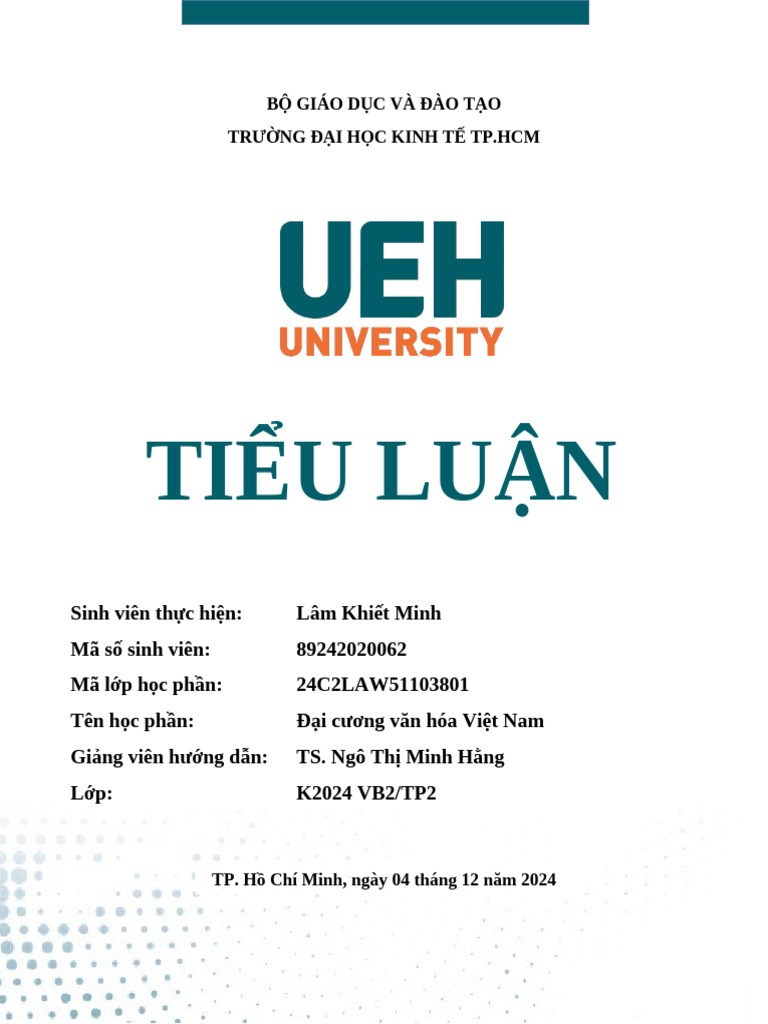 Lam Khiet Minh 89242020062 - Dai Cuong Van Hoa Viet Nam | PDF