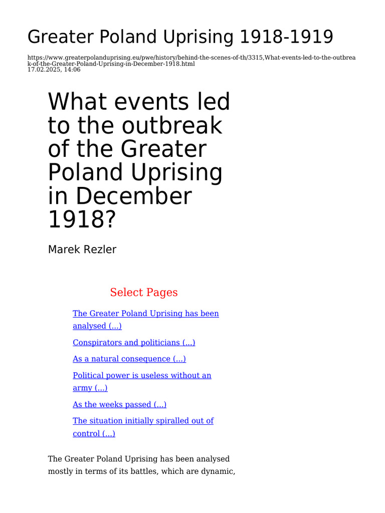 What Events Led To The Outbreak of The Greater Poland Uprising in ...