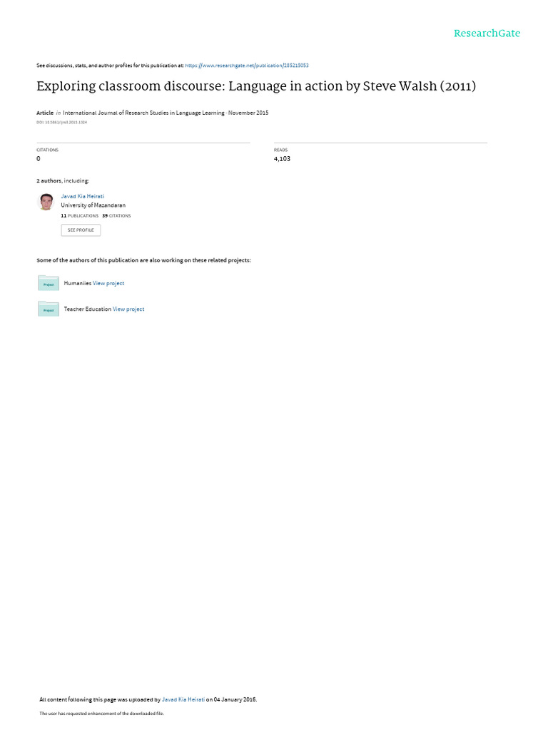 Exploring Classroom Discourse Language in Action | PDF | Teachers | Learning