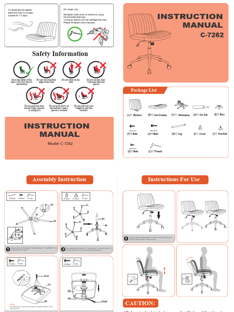 C-7262 Chair Instruction Manual | PDF | Chair | Manufactured Goods