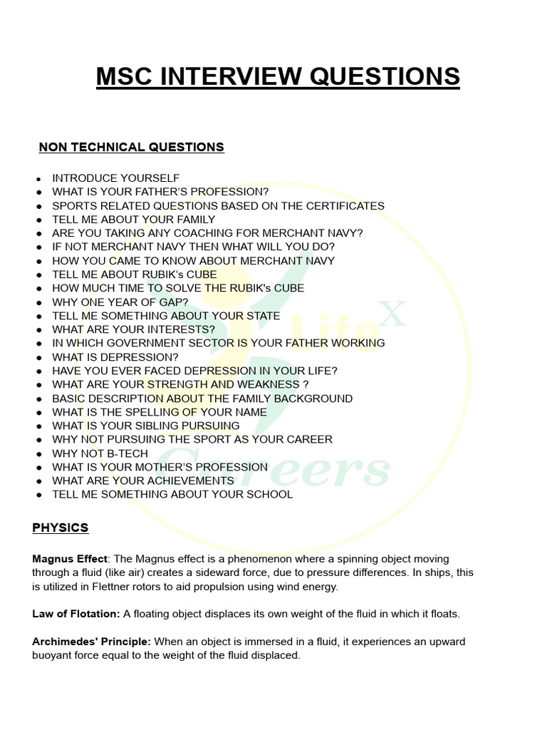 MSC Interview Questions Overview | PDF | Buoyancy | Ships