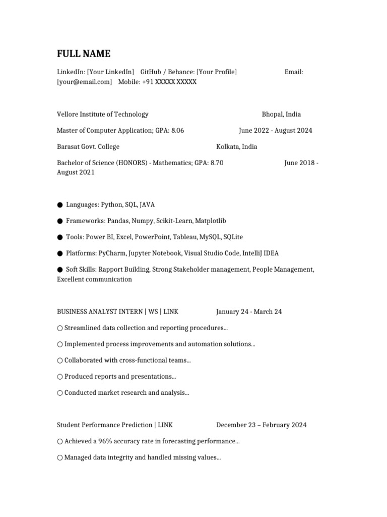 Resume Template Blank Editable | PDF