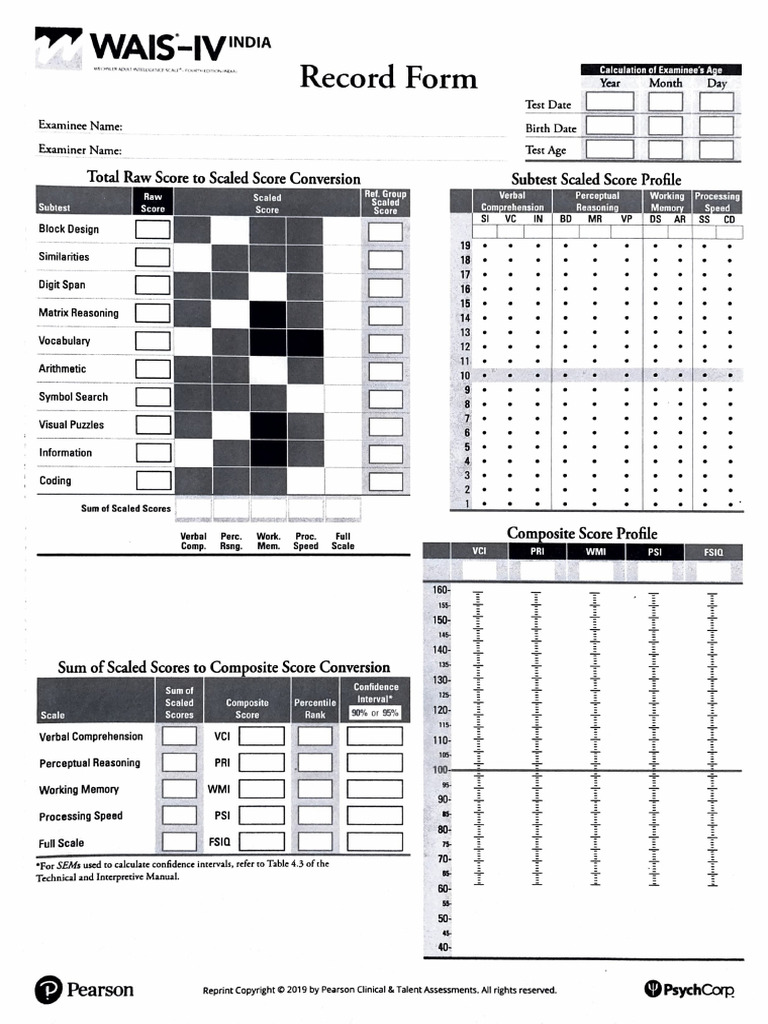 Record Form_WAIS IV | PDF