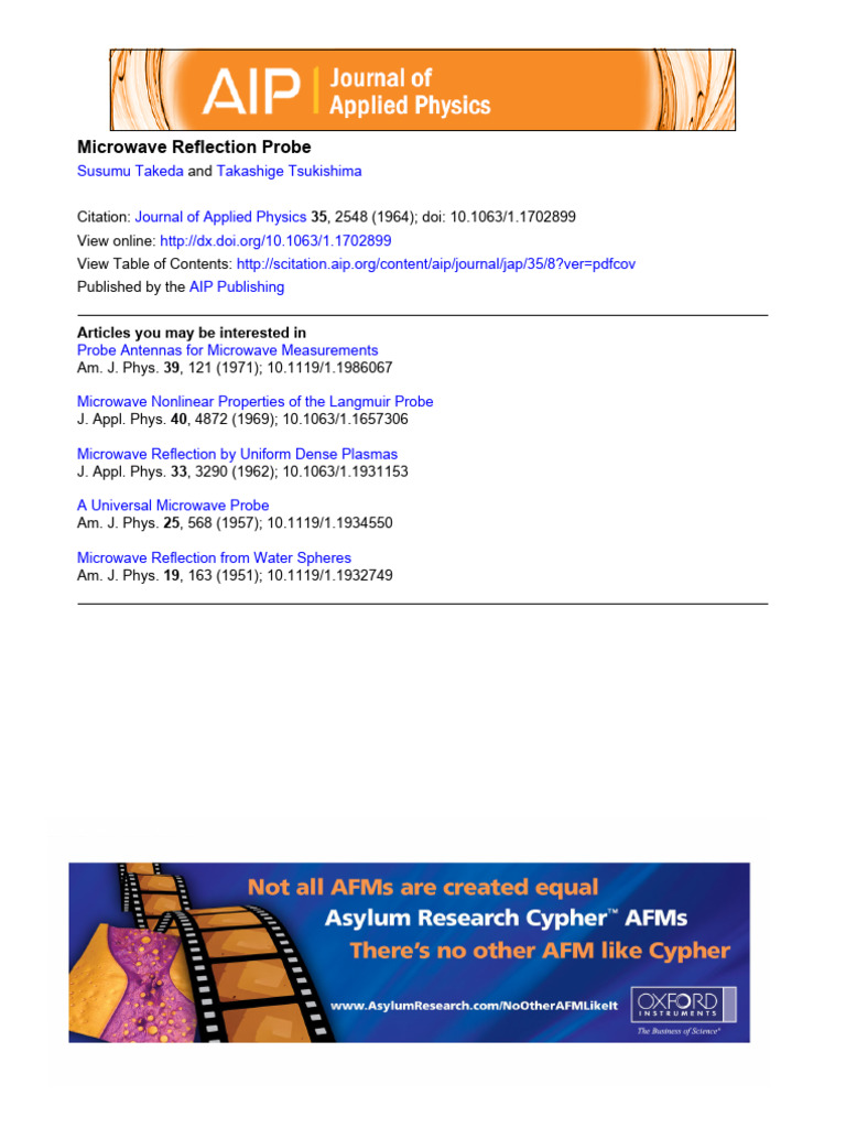 Takeda 1964 Microwave Reflection Probe | PDF | Laser | Microwave