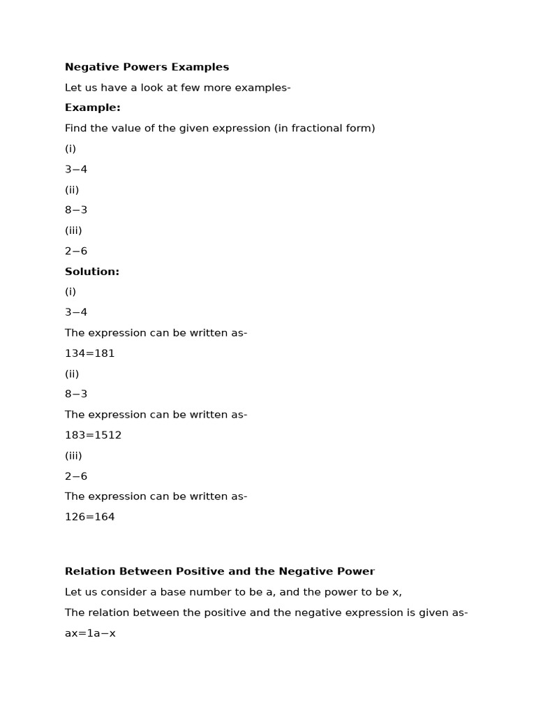 Negative Powers Examples | PDF | Exponentiation | Mathematics