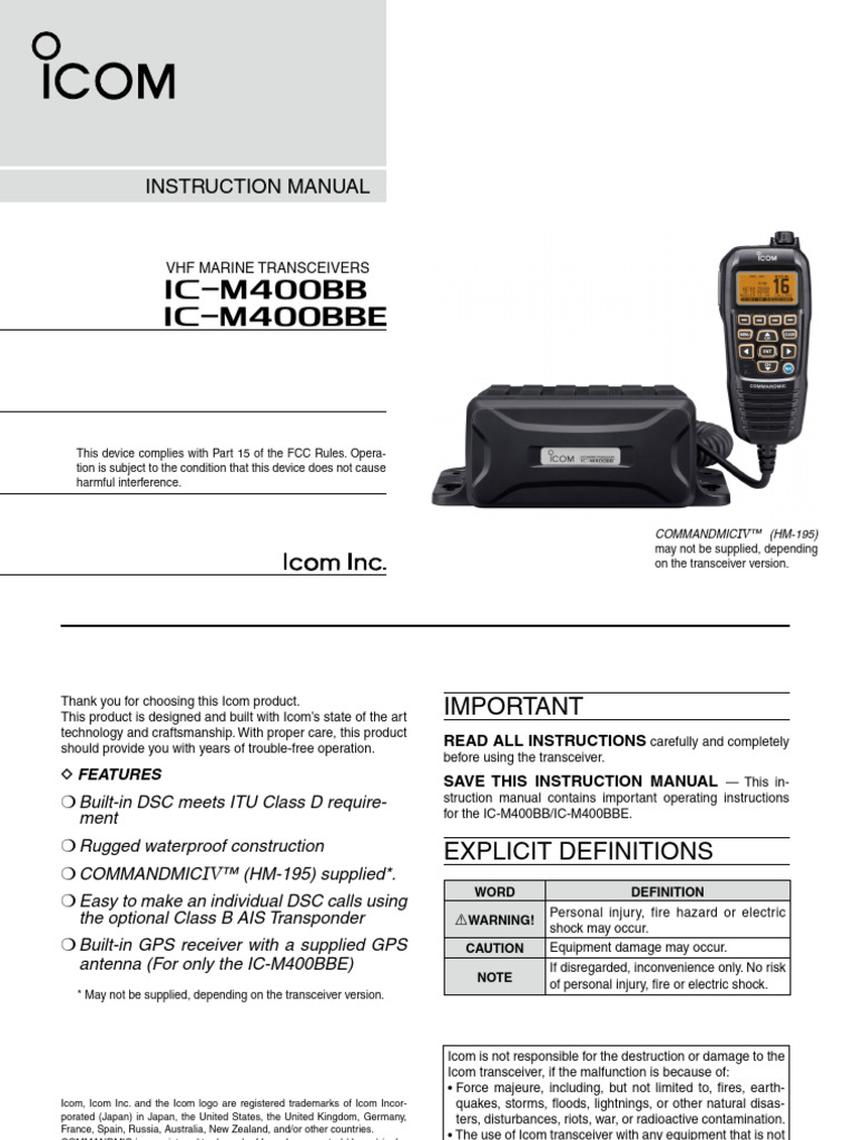 Icom IC-M400BBE Marifoon | PDF | Fuse (Electrical) | Antenna (Radio)