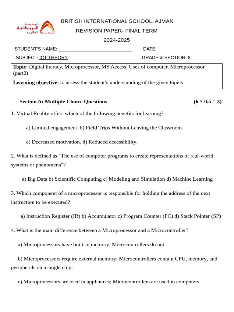 ICT Theory Revision Paper for Grade 8 | PDF | Central Processing Unit ...