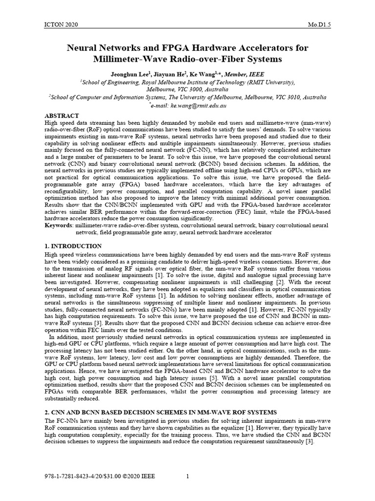 Neural Networks and FPGA Hardware Accelerators For Millimeter-Wave Radio-over-Fiber Systems ...