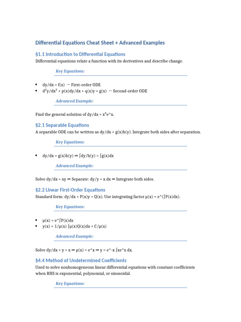 Differential Equations CheatSheet Advanced | PDF