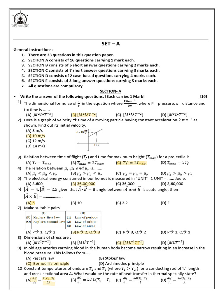 11 Sci Phy Set 1 Annual Exam | PDF | Gases | Potential Energy