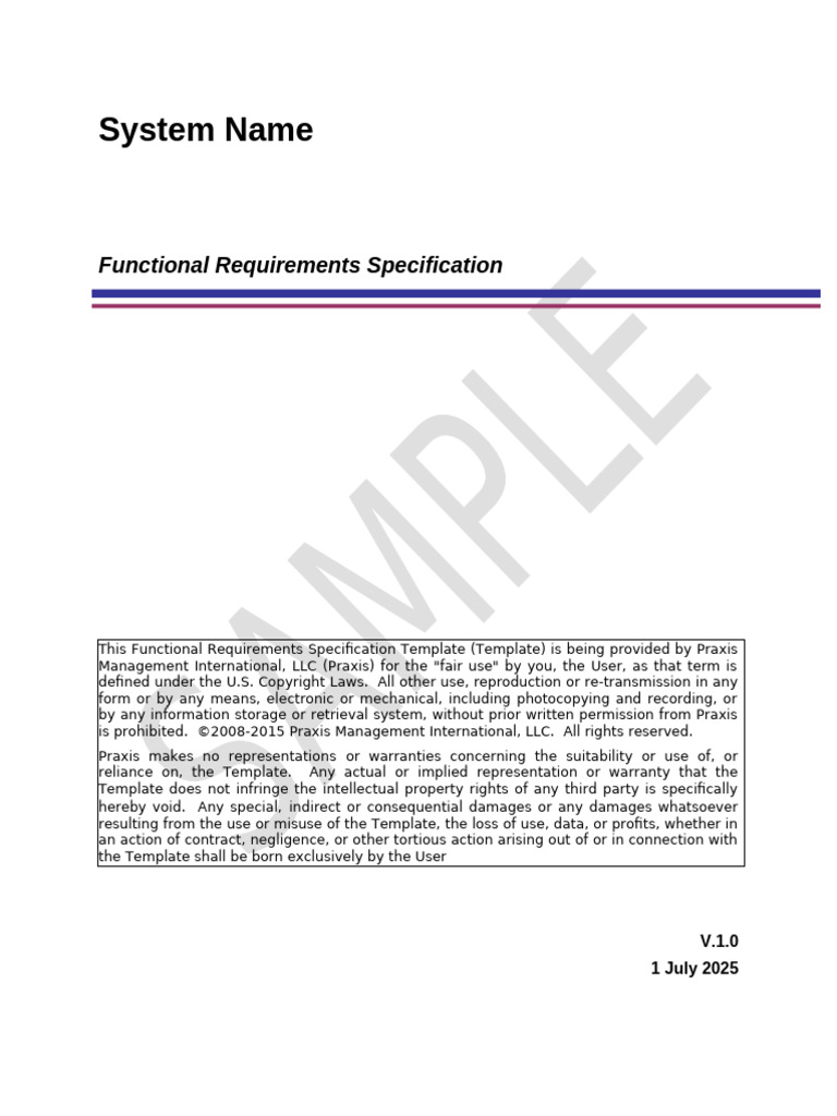 Template FunctionalRequirementsSpecification | PDF | Specification (Technical Standard) | System