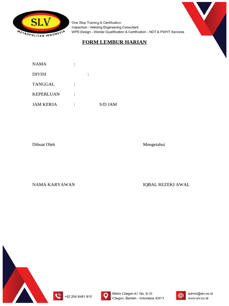 Form Lembur Harian Iqbal Rezeki | PDF