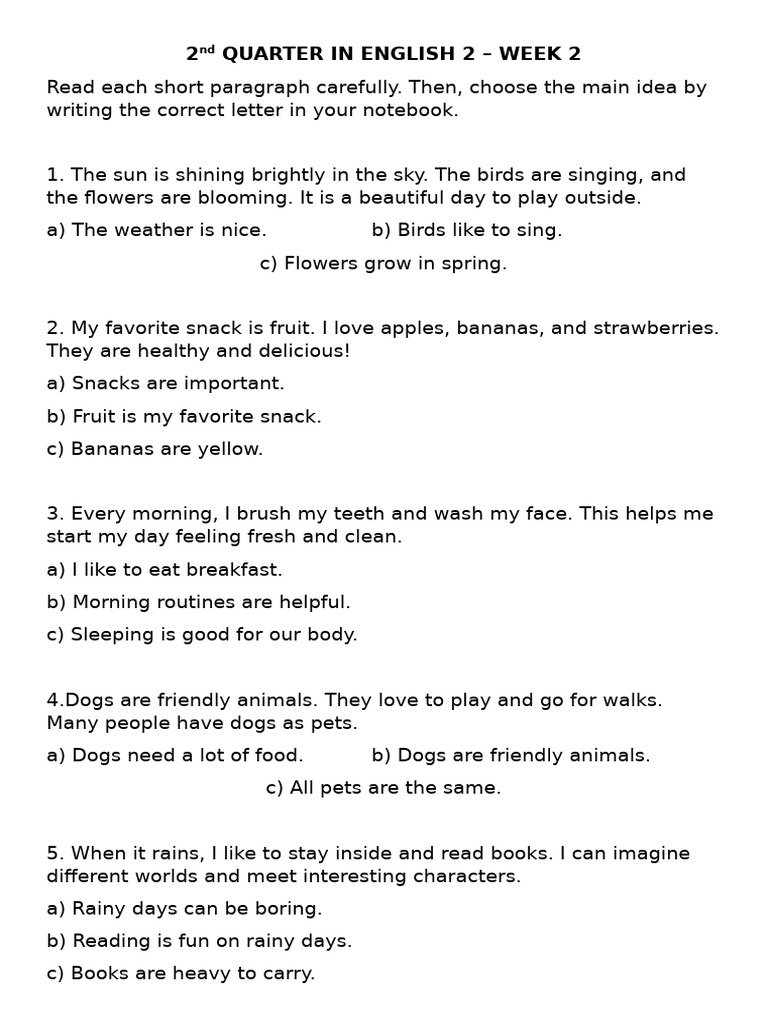 2nd QUARTER IN ENGLISH 2 Worksheets-Week 2 | PDF