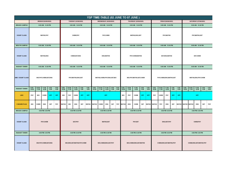 Ysp Time Table (2 June To 7 June) SC | PDF
