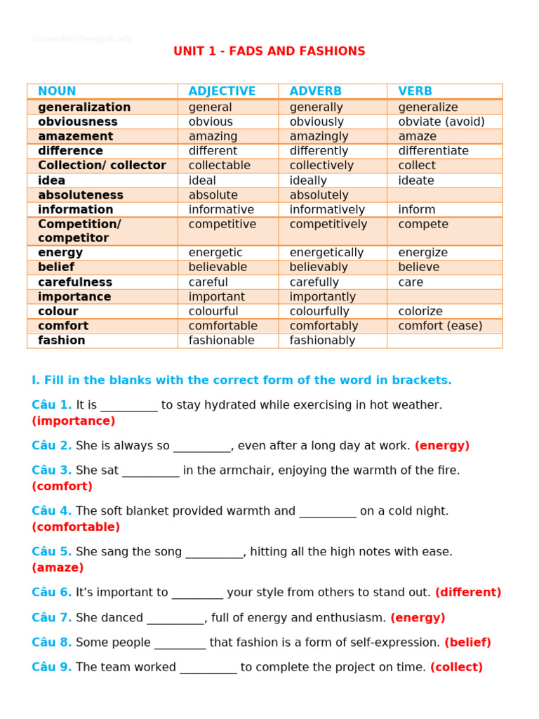 Vocabulary Exercises: Fads and Sensations | PDF | Adverb | Adjective