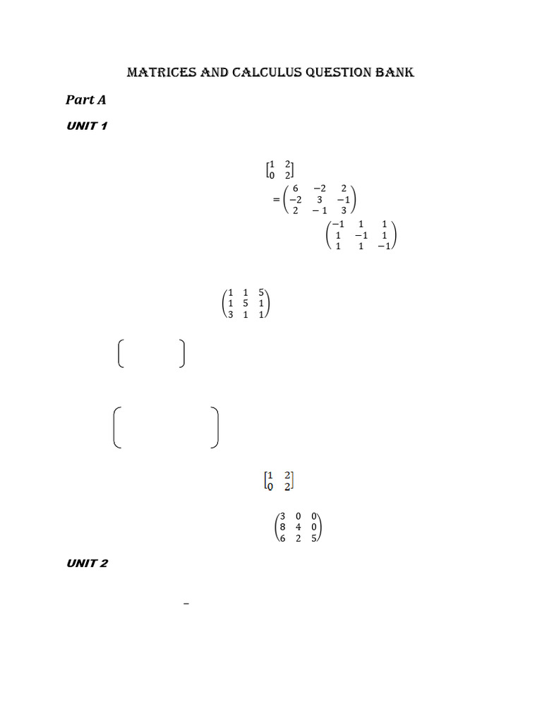 Matrics and Calculus Question Bank | PDF | Matrix (Mathematics) | Eigenvalues And Eigenvectors