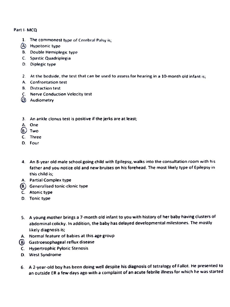 Pediatric MCQ Practice Questions | PDF | Pneumonia | Anemia