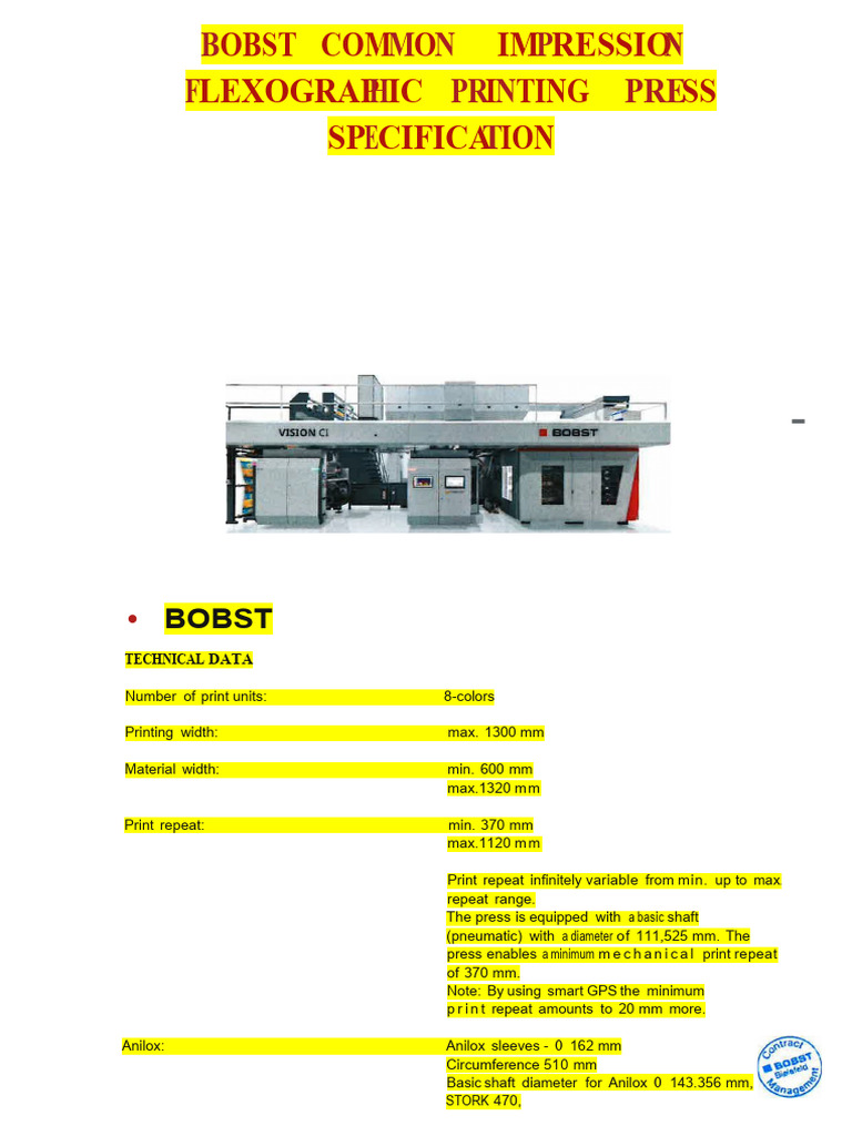 BOBST 8-Color Flexographic Press Specs | PDF | Clothes Dryer ...