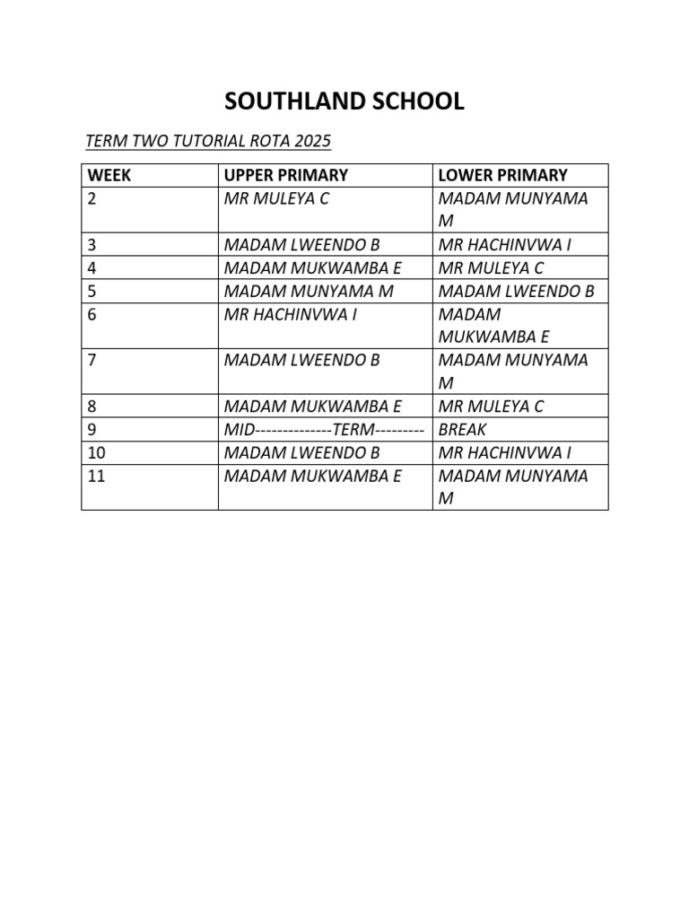 Tutorial Time Table | PDF