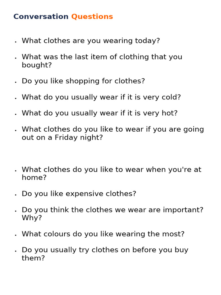ESL Discussion Questions on Clothes | PDF