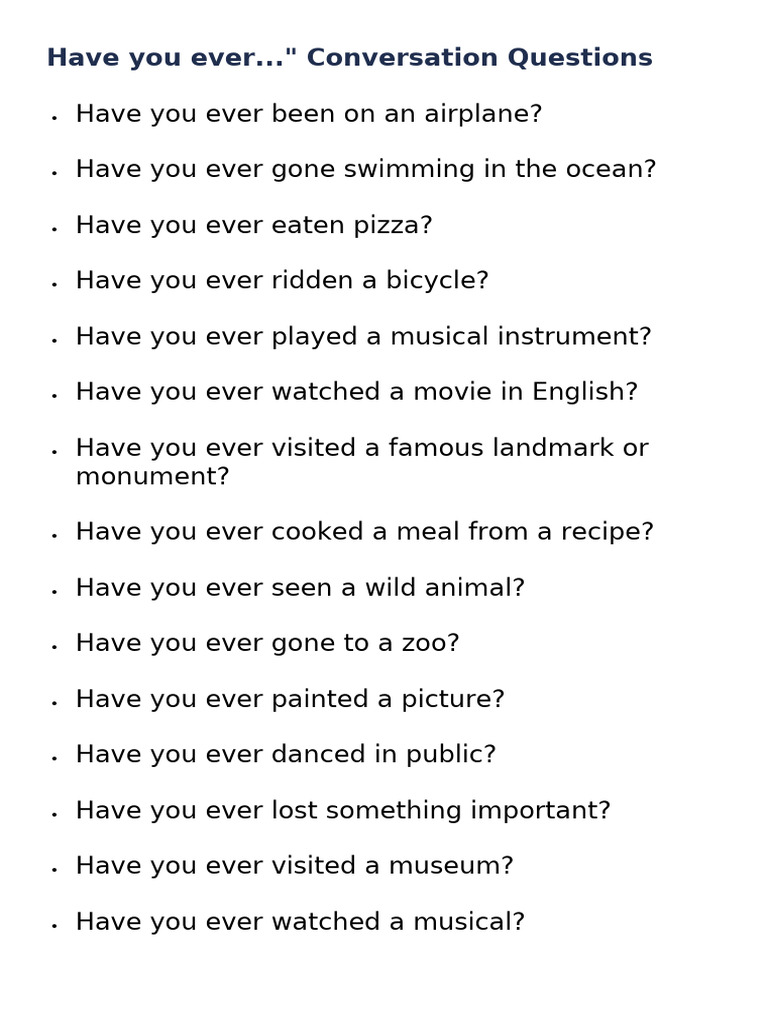 Conversation Starters: "Have You Ever?" | PDF