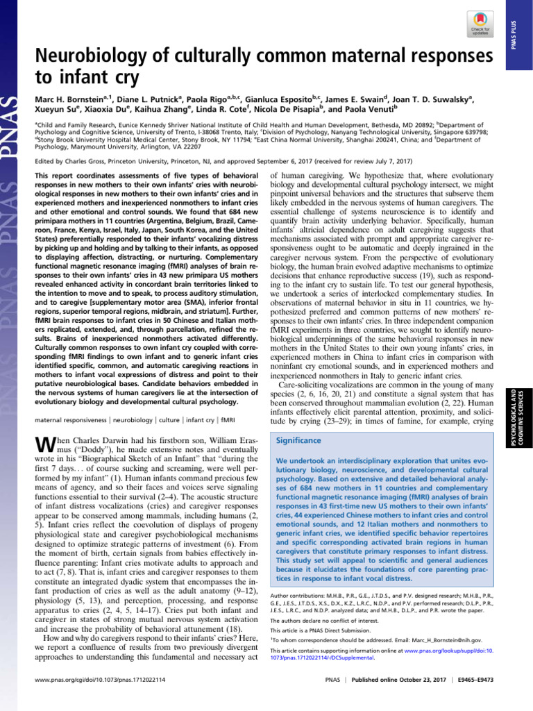 Maternal Responses to Infant Cries: A Neurobiological Study | PDF ...