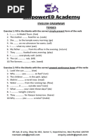 Tenses Worksheet Class 10 CBSE | PDF