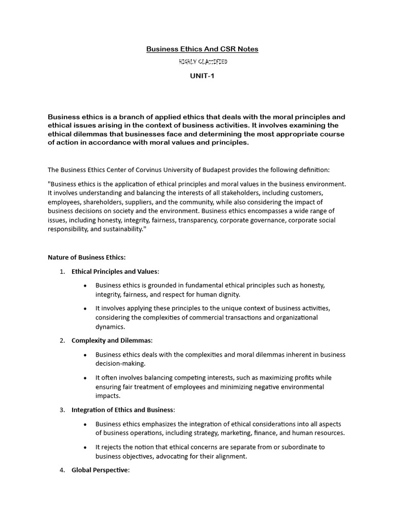 Business Ethics and CSR Notes | PDF | Corporate Social Responsibility ...