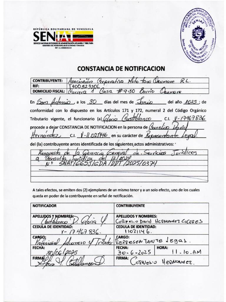 Archivo Cooperativa Ocumare Seniat | PDF