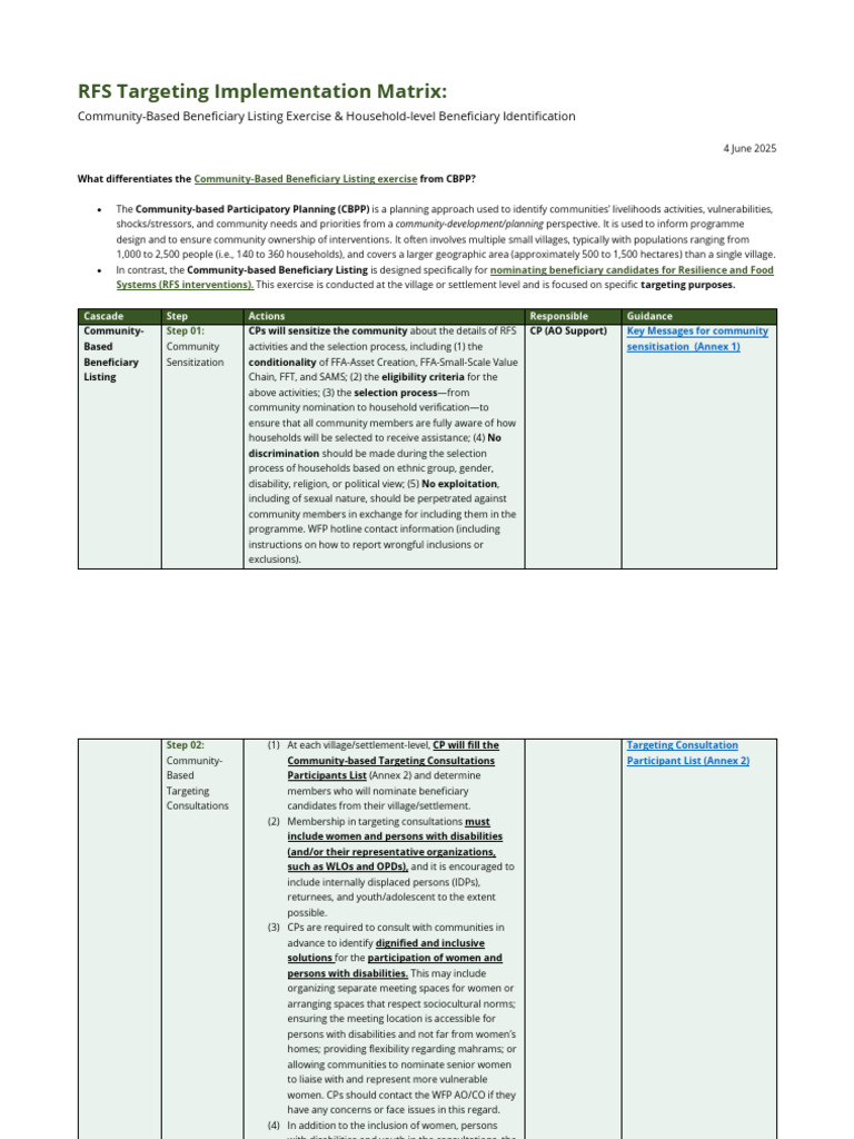 RFS Targeting Implementation Matrix | PDF