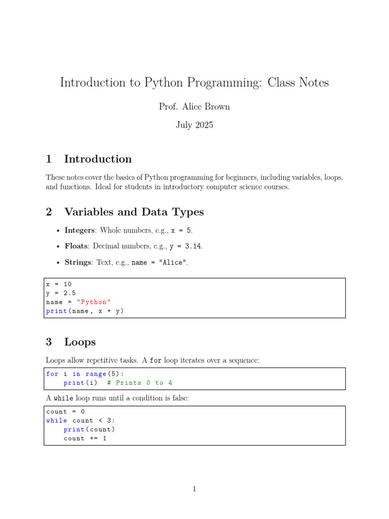 Python Mini Lesson For School Introduction | PDF