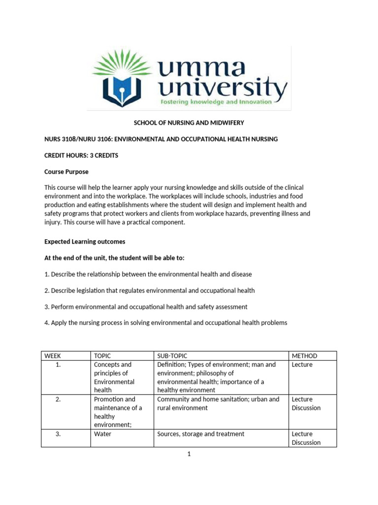 Environmental Health Nursing Course | PDF | Occupational Safety And ...