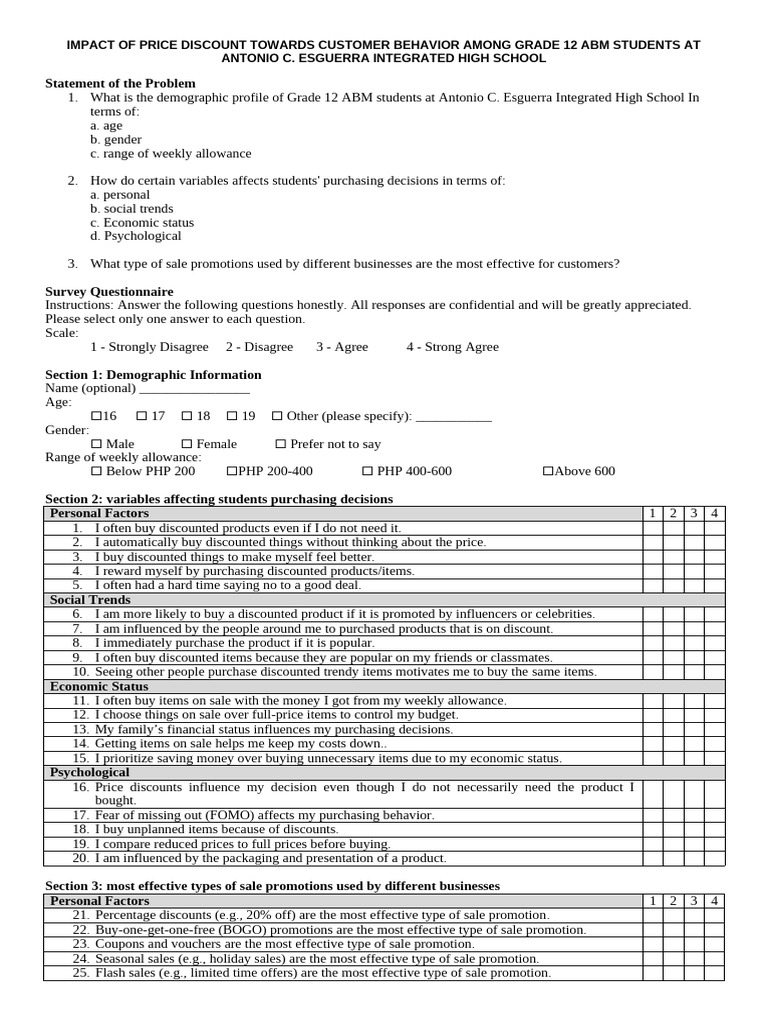 Survey Questionnaire G4 3is | PDF | Prices | Consumer Behaviour