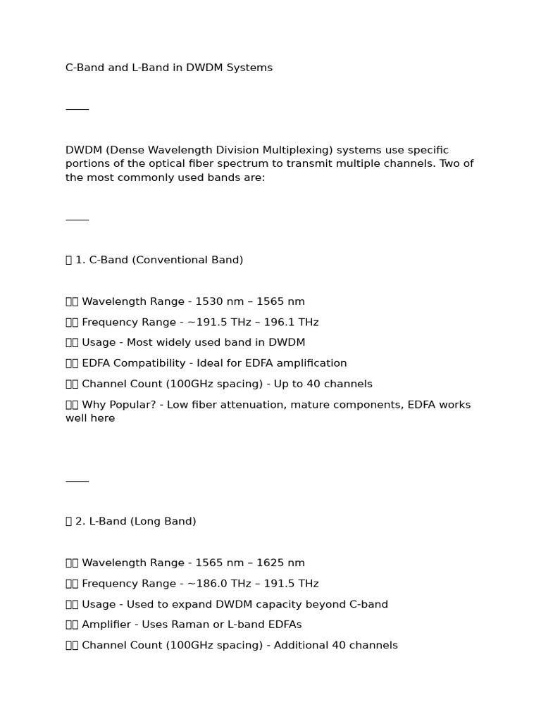 C-Band and L-Band in DWDM Systems | PDF