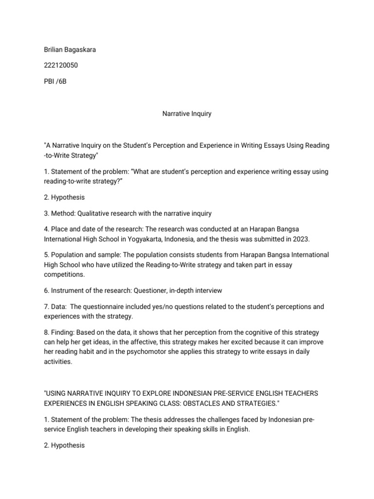 Analisis Narrative Inquiry | PDF