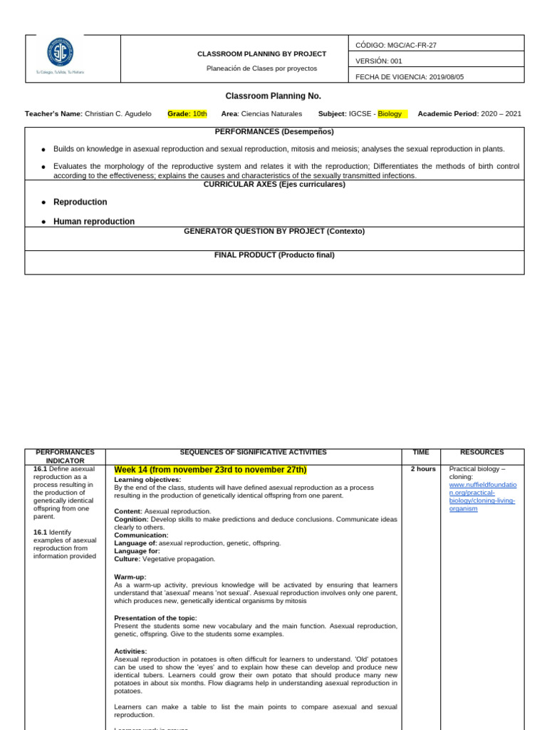 Project-Based Classroom Planning for Biology | PDF | Ploidy | Sexual ...