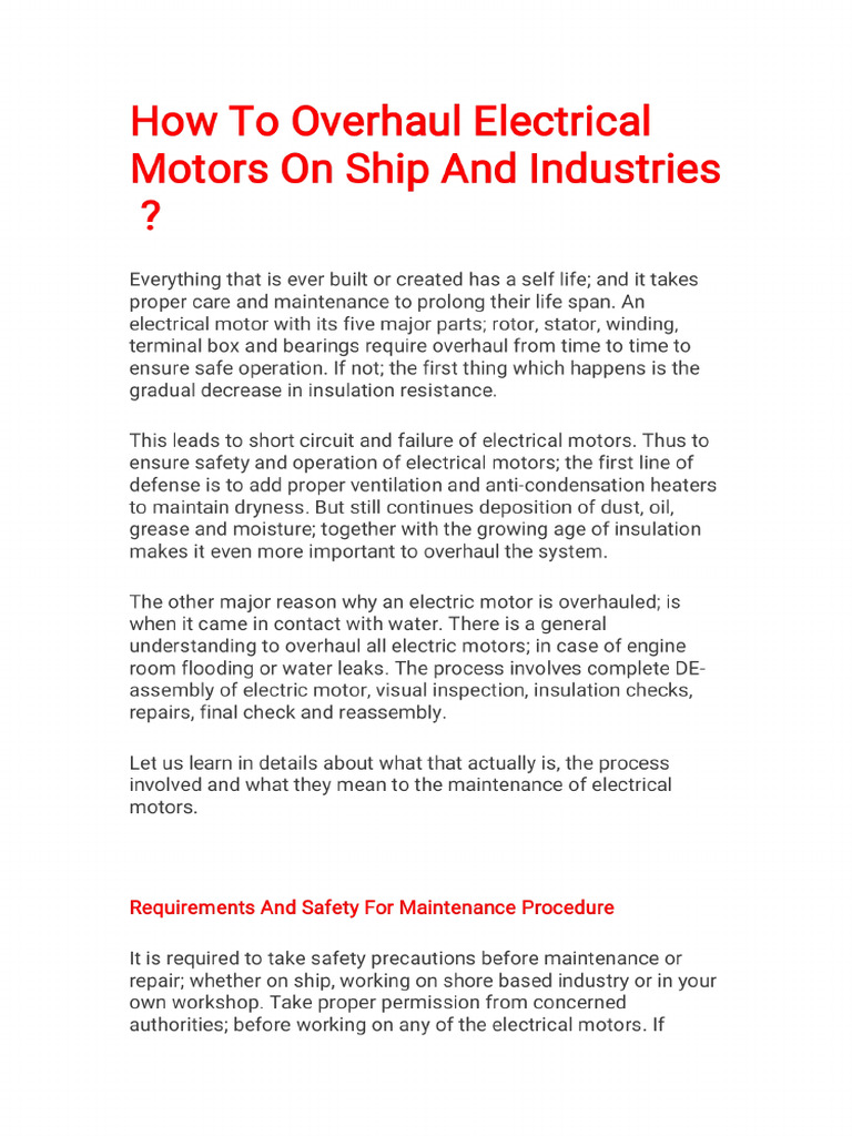 How To Overhaul Electrical Motors On Ship and Indu | PDF