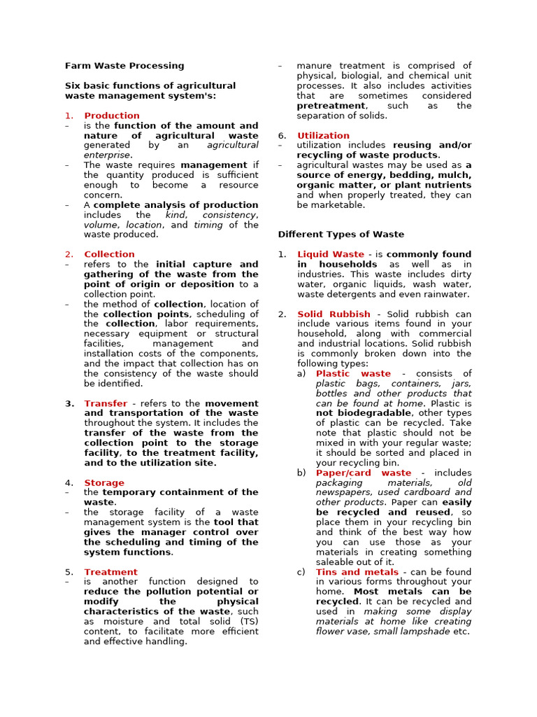 Six Functions of Agricultural Waste Management | PDF | Waste | Recycling