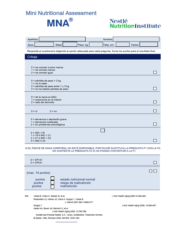 Evaluación Mini Nutricional MNA en Español | PDF | Comportamientos ...