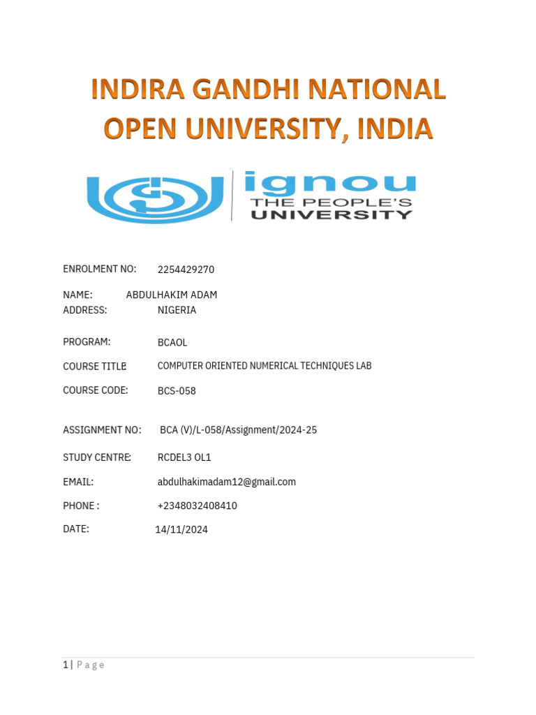 Bcs058 Computer Oriented Numerical Techniques Lab - PDF - 20250428 ...