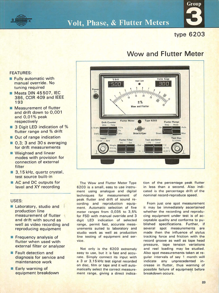 Bruel&Kjaer Wow Flutter Meter 6203 | PDF | Sound Technology ...