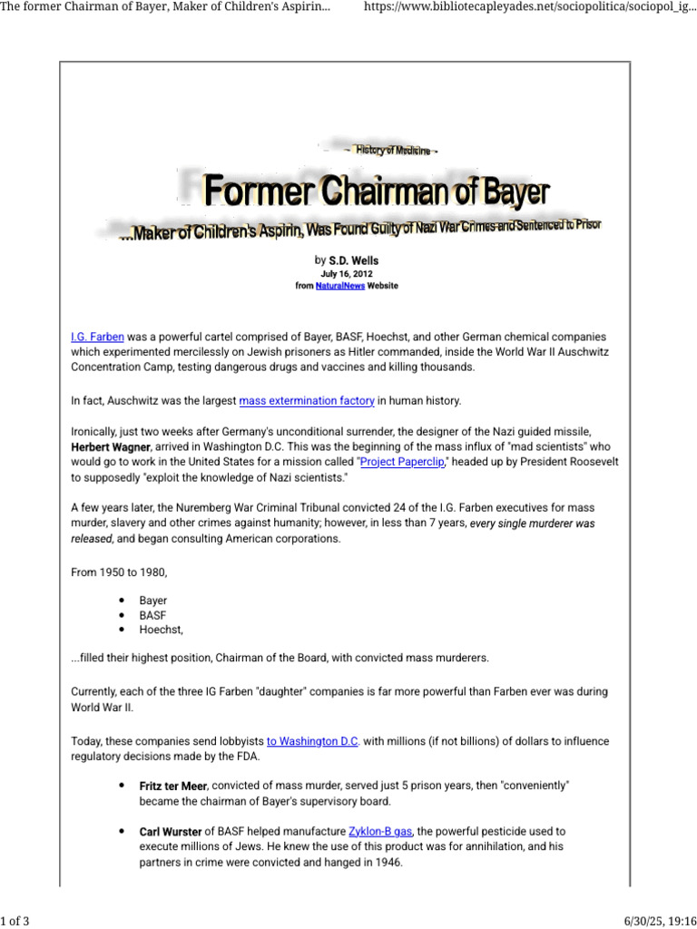 Bayer's Dark Nazi History Exposed | PDF | Bayer